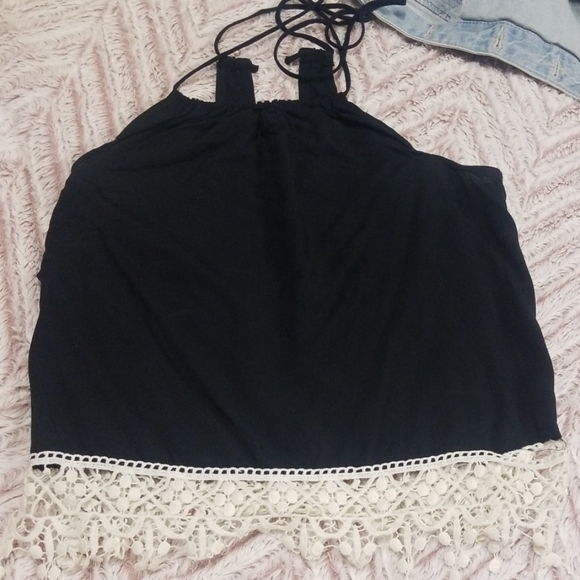 Tops | Black Tie Around Neck Top | Poshmark
